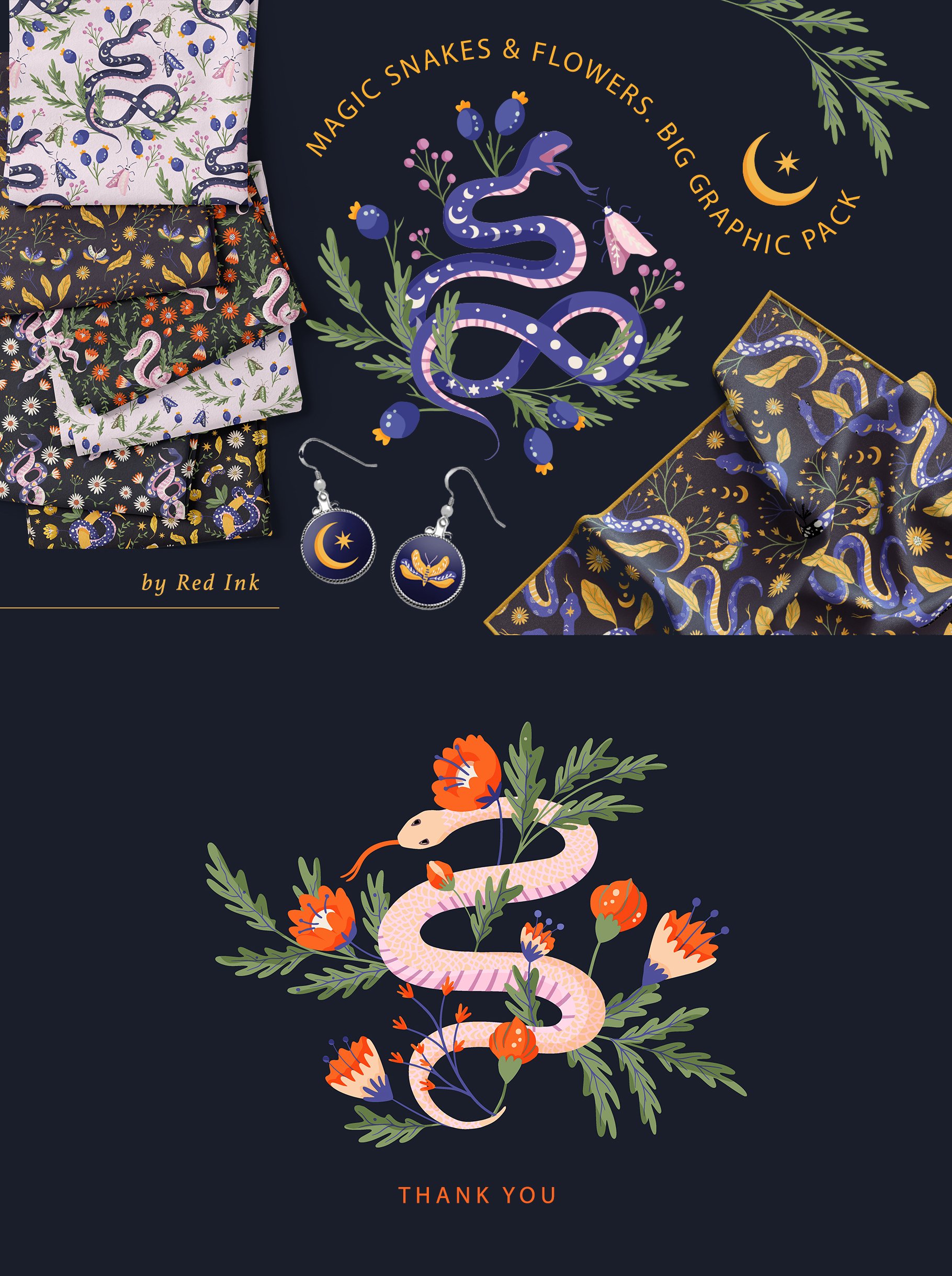 Snake Illustration & pattern bundle