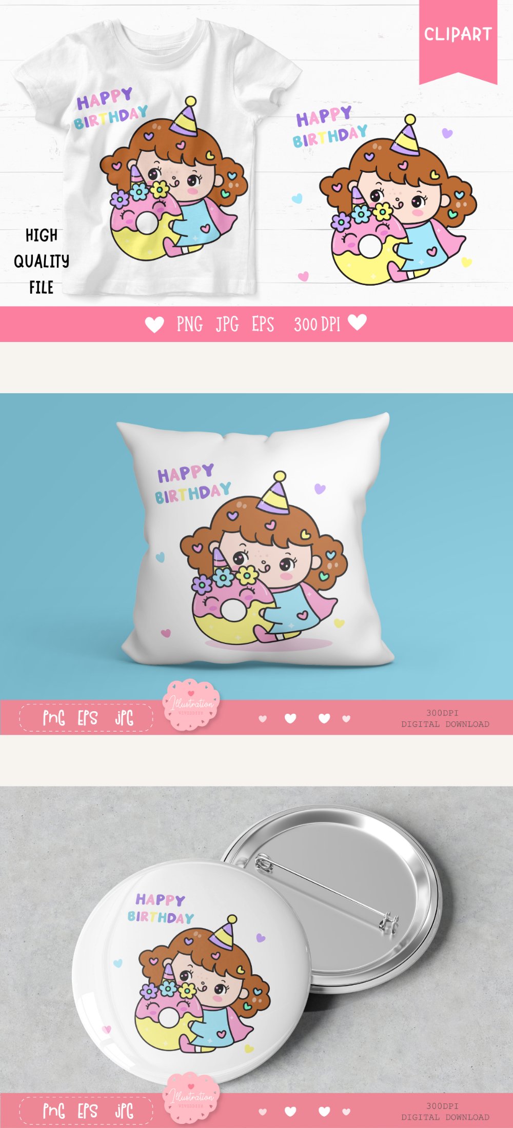 Cute girls birthday party kids (Kawaii Vector) number