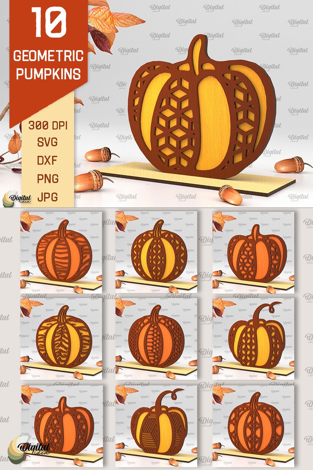 Geometric Pumpkins Laser Cut Bundle. Autumn Pumpkins SVG