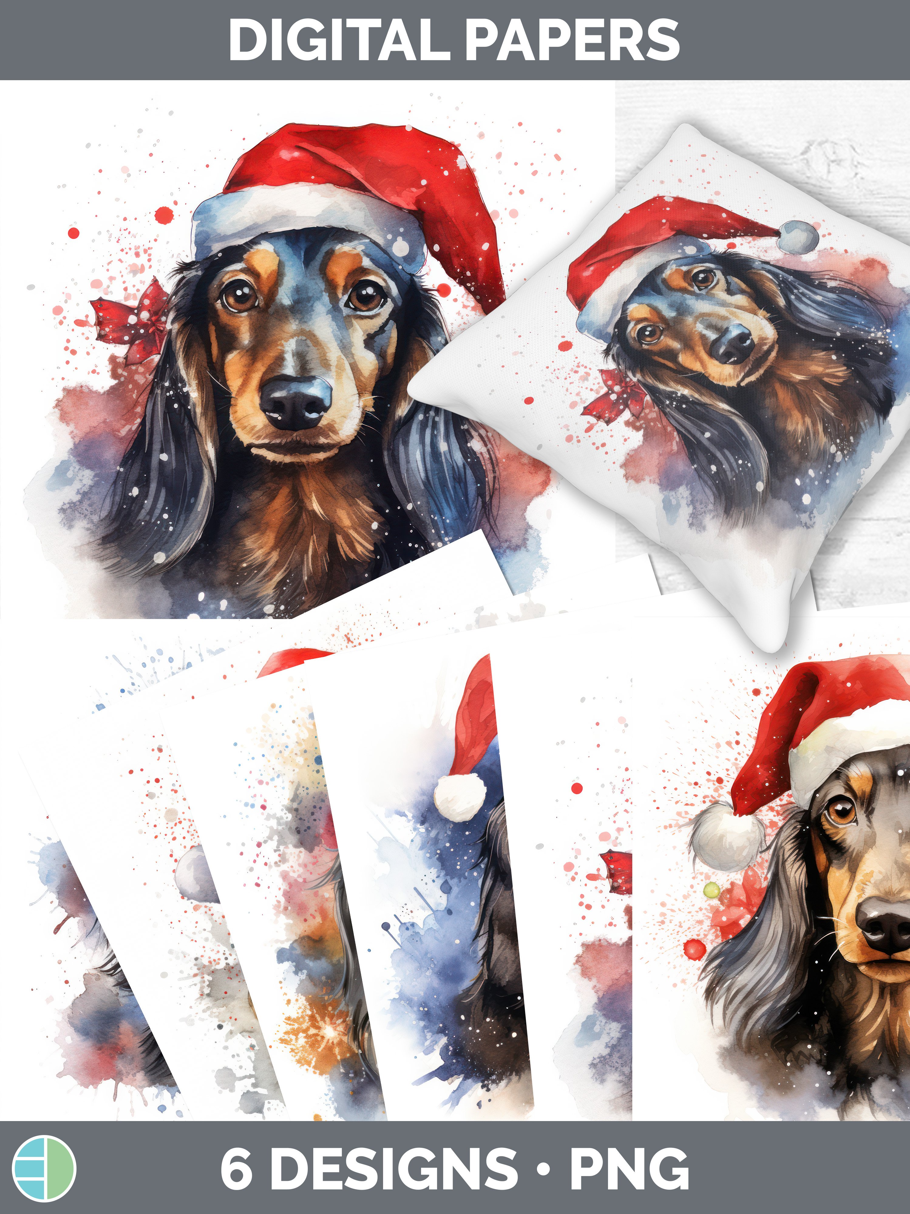 Christmas Santa Hat Long-haired Dachshund Dog Paper Backgrou