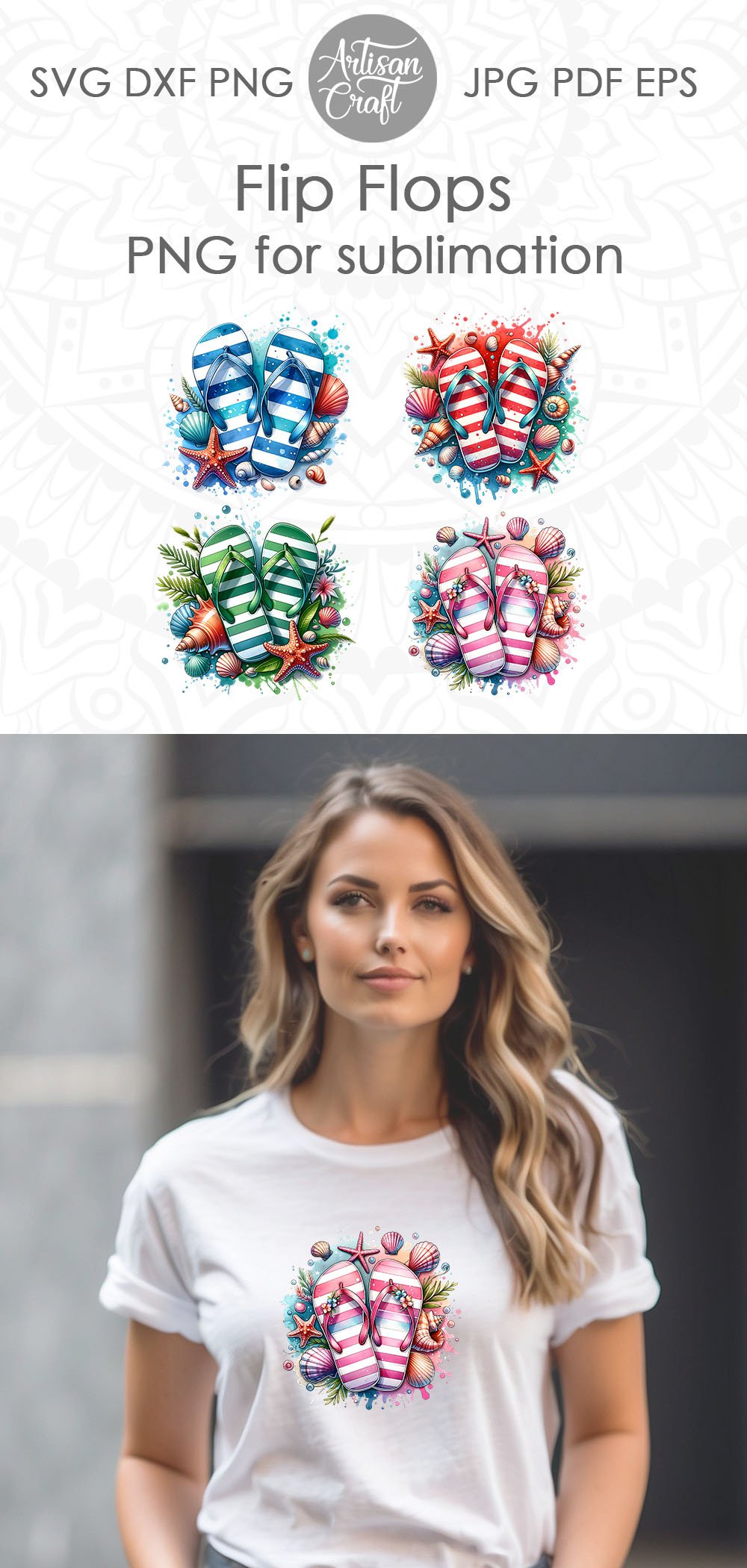 Summer flip flops | sublimation clipart | sea shells