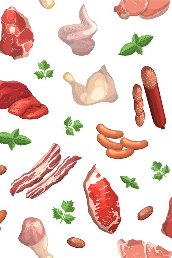 Vector cartoon meat elements pattern or background illustrat