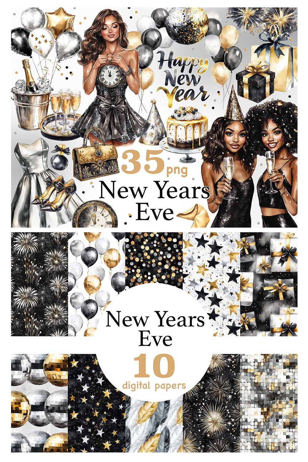 New Years Eve Clipart | Celebration PNG Graphics Bundle