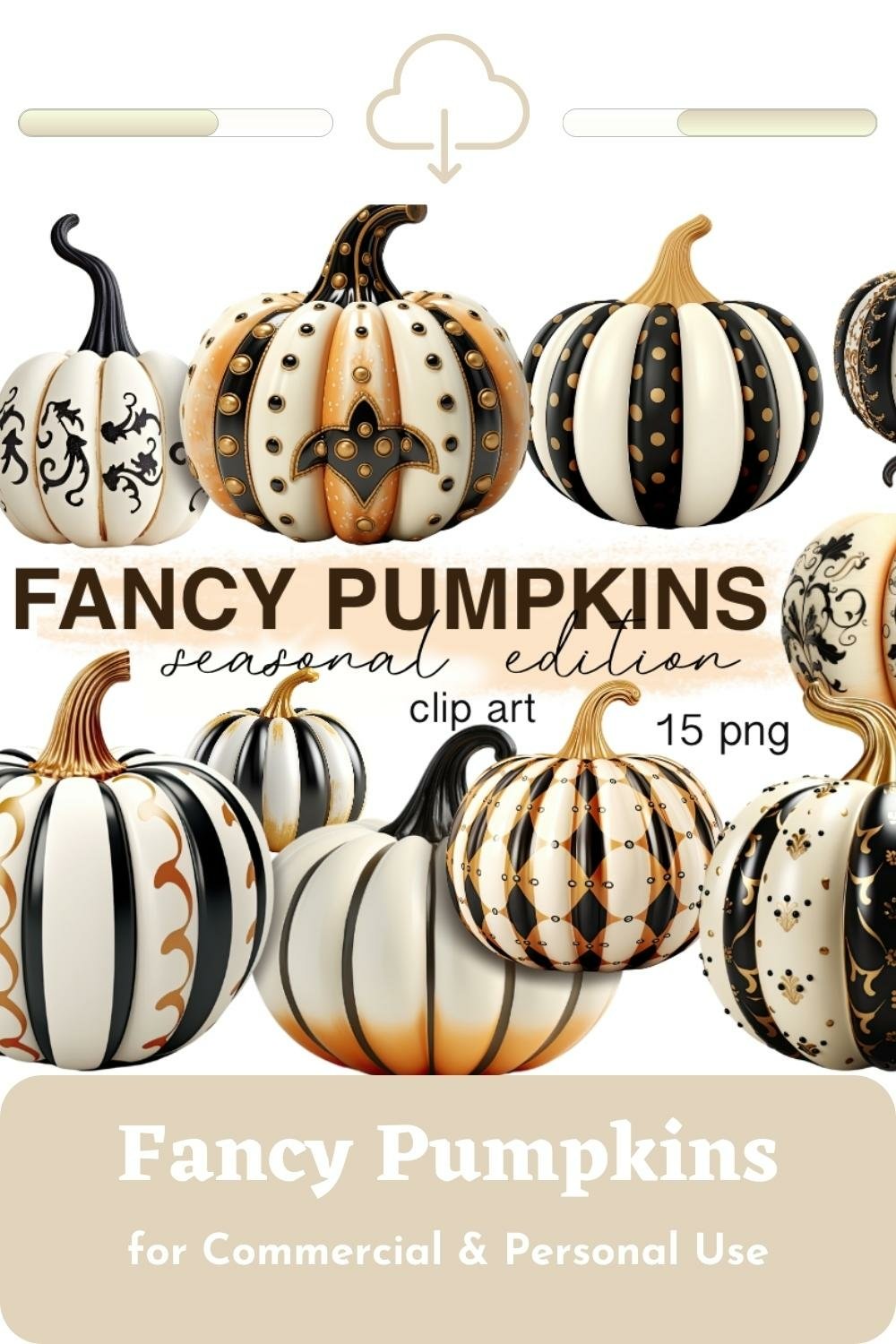 Neutral Black White Pumpkins Clipart Bundle - Autumn Png