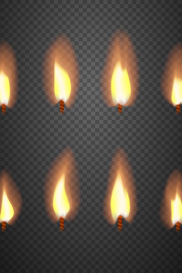 Burning candle flame animation vector frames