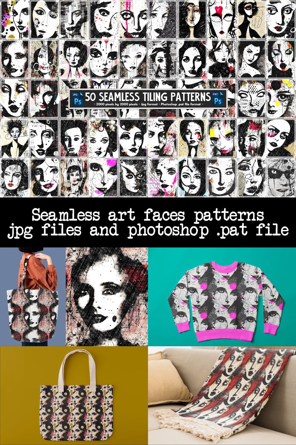 50 Seamless Artistic Face Patterns