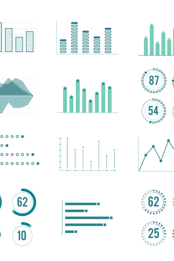 Linear charts, graphs and progress bar. Vector line diagram.