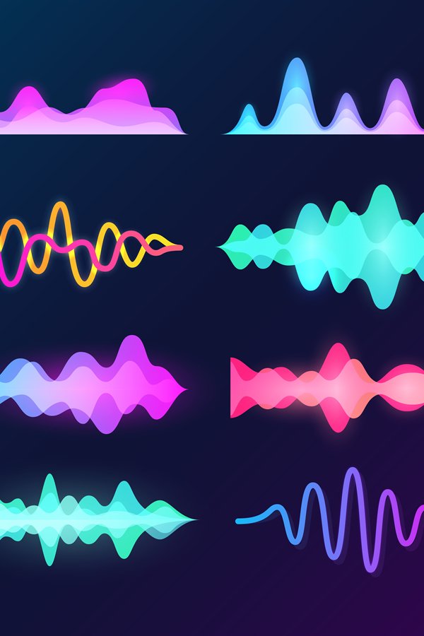 Bright color sound voice waves isolated on dark background.