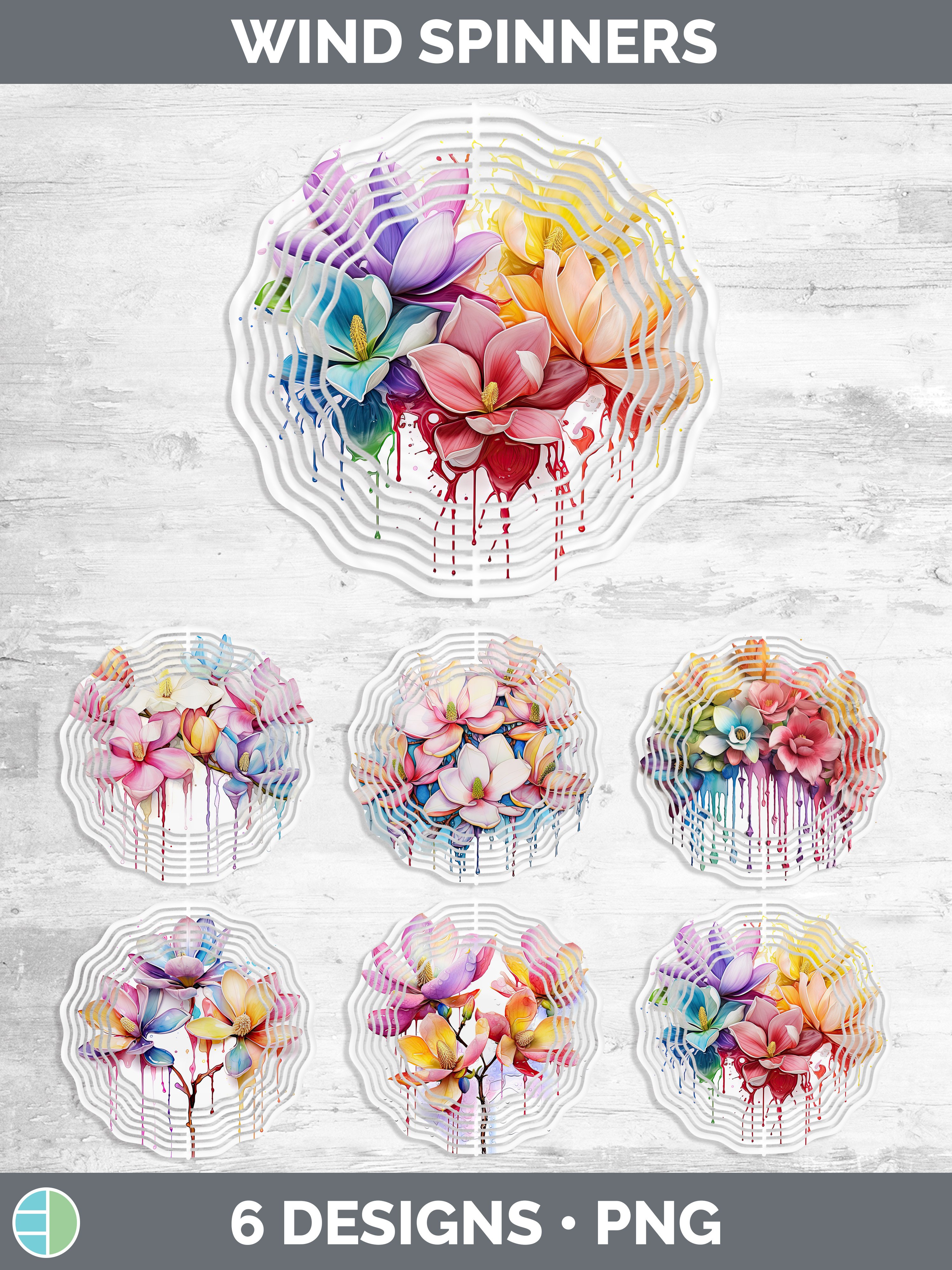Splat Rainbow Magnolia Flowers Wind Spinner | Sublimation Sp