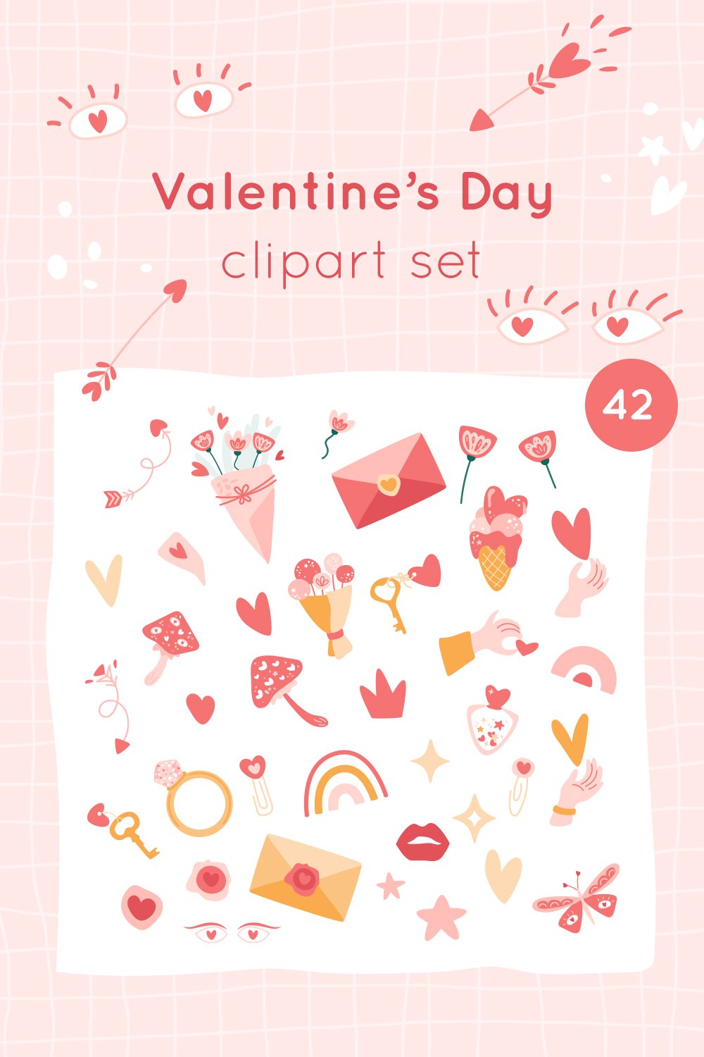 Valentine's Day clipart set. Cute love elements SVG, PNG