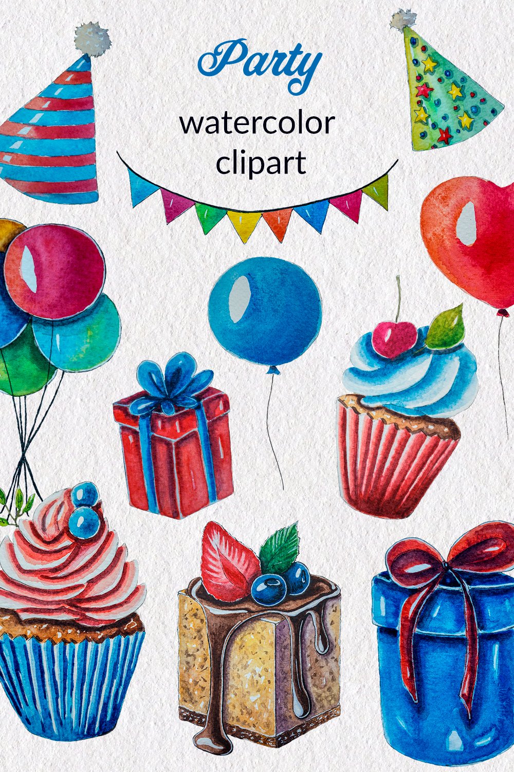 Birthday watercolor hand-painted clipart watercolor PNG