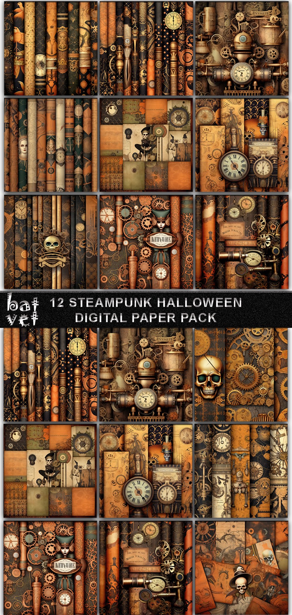 Steampunk Halloween Digital Paper Pack