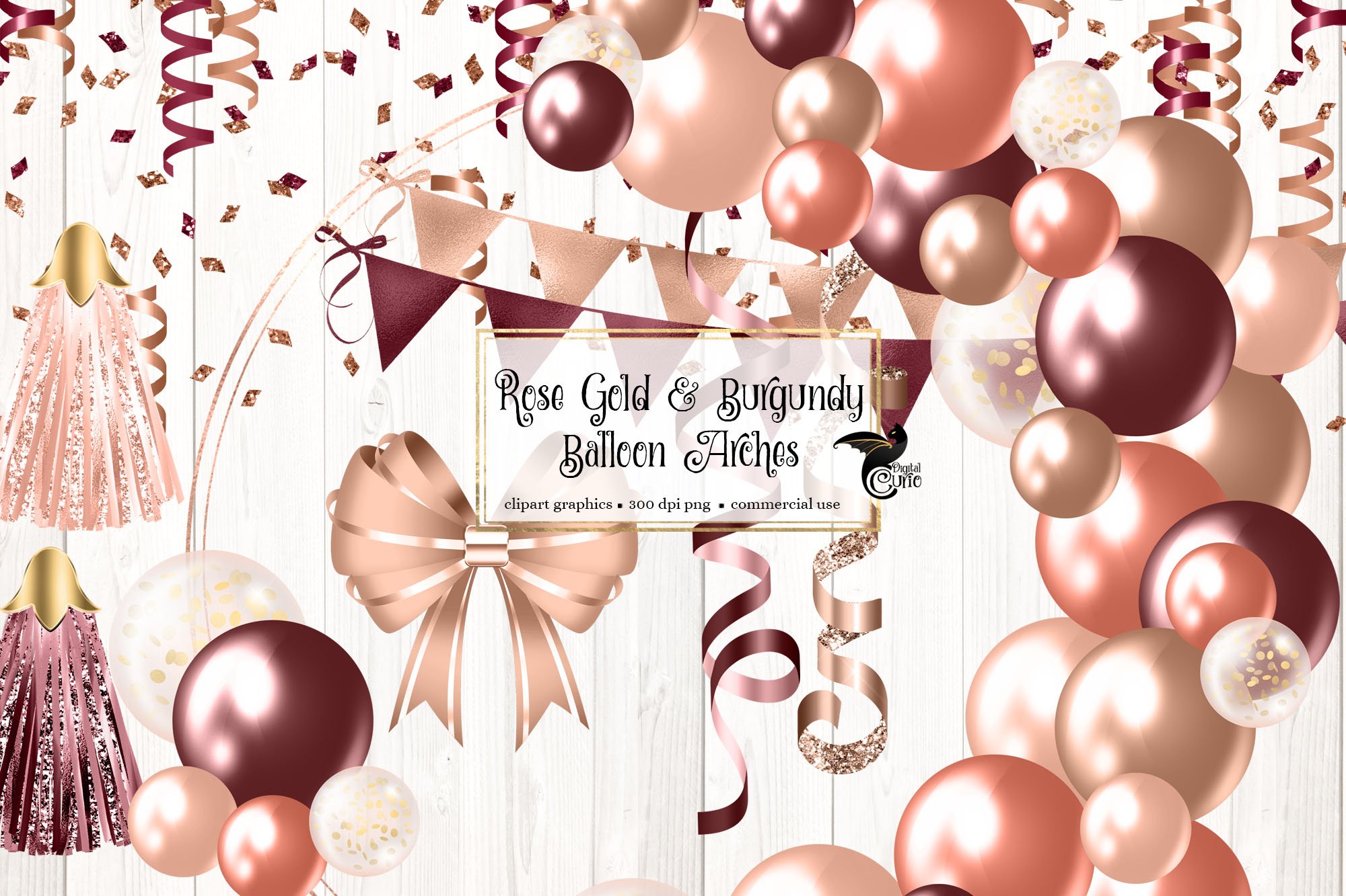 Rose Gold and Burgundy Balloon Arch Clipart