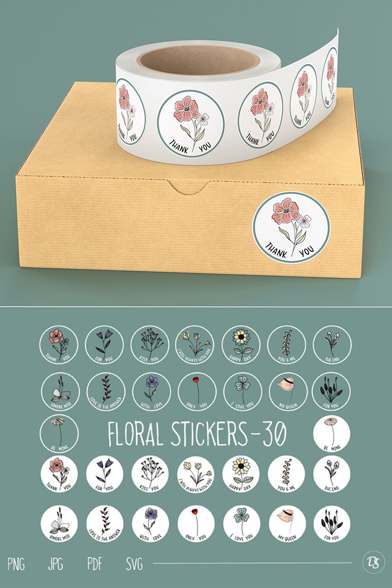 floral stickers bundle, floral decals SVG, PNG, JPG, PDF