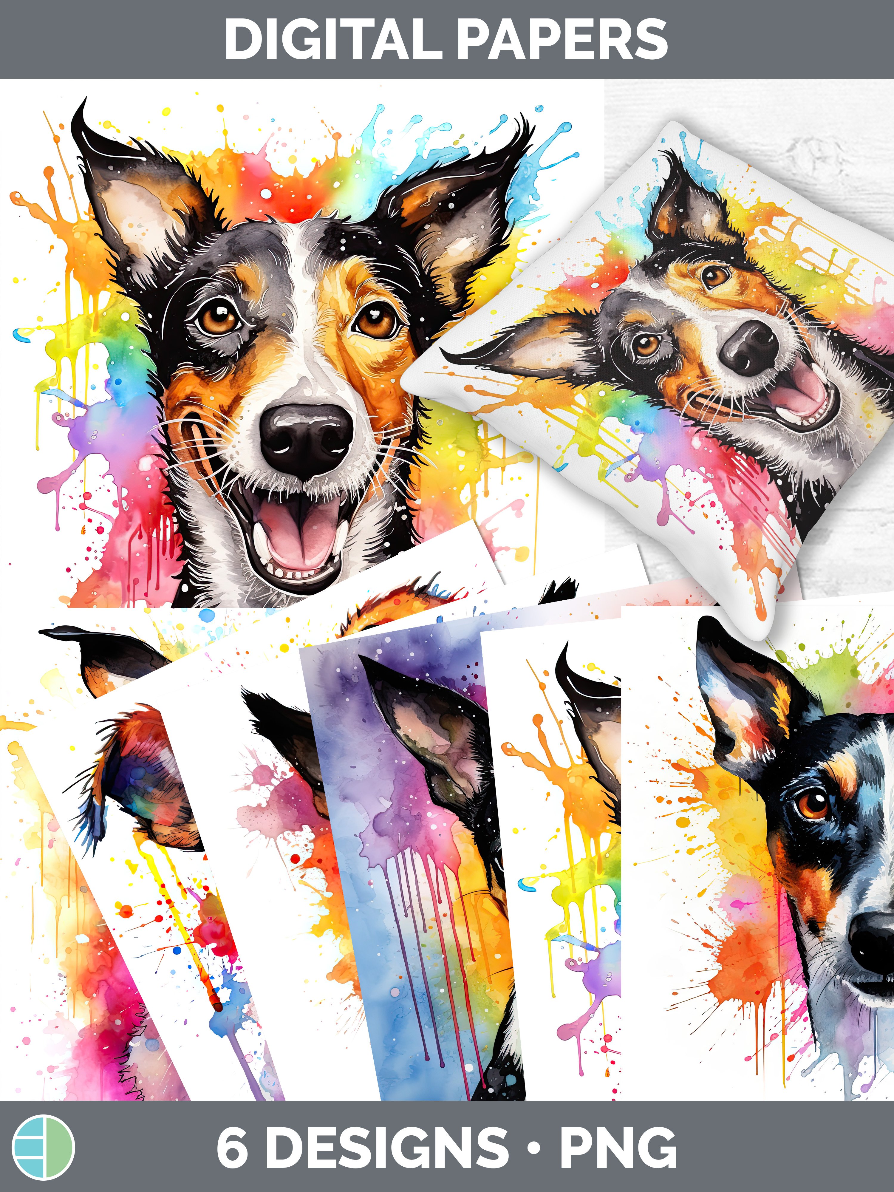 Splat Rainbow Fox Terrier Dog Paper Backgrounds | Digital Sc