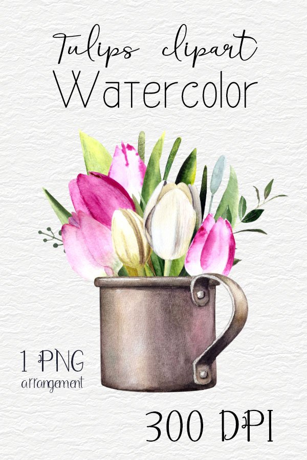 Watercolor tulips clipart.Spring (1747961)