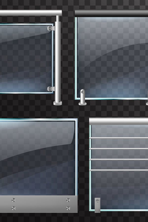 Realistic glass fences. Home stairway or balcony glass balus