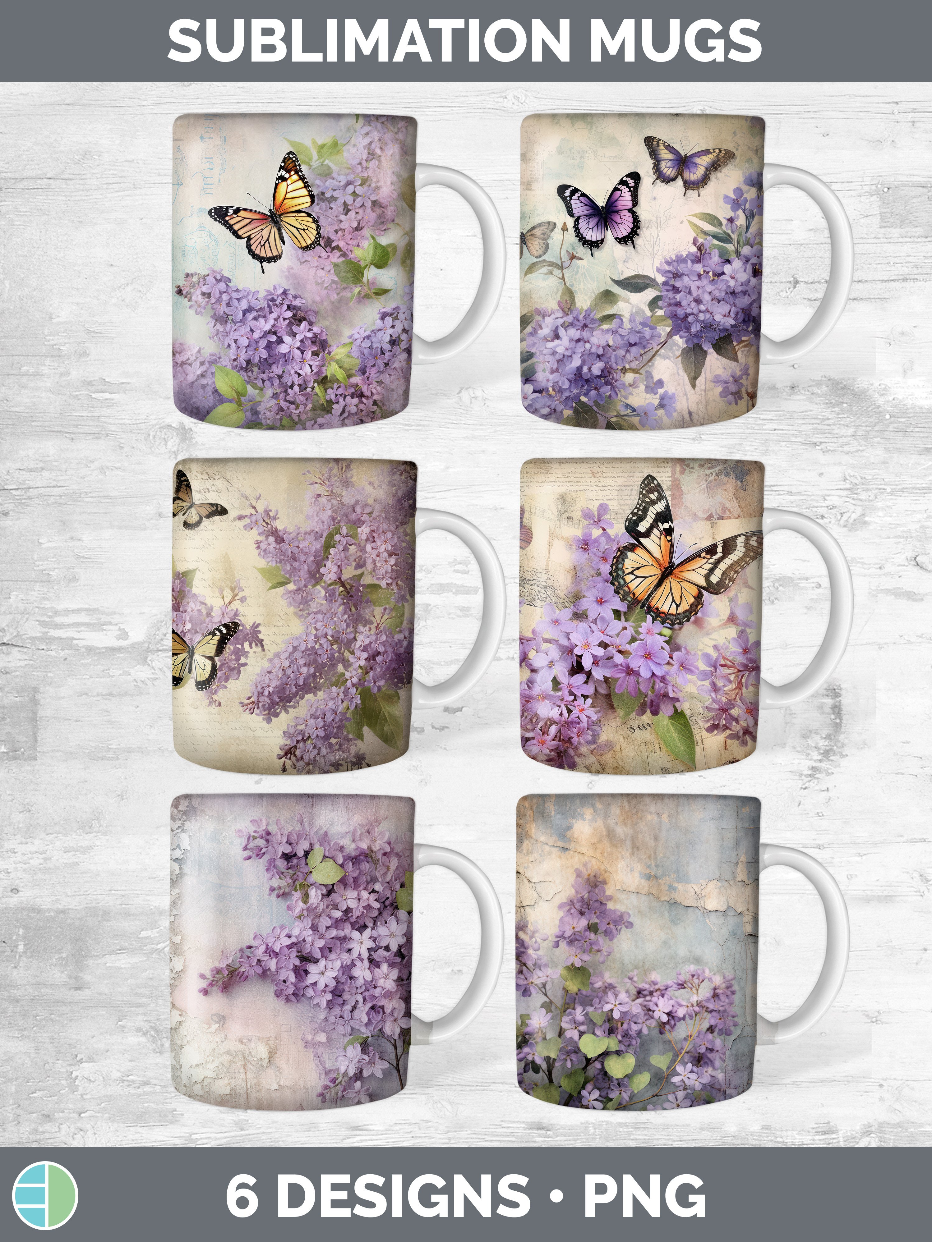 Vintage Lilac Flowers Mug Wrap | Sublimation Coffee Cup Desi