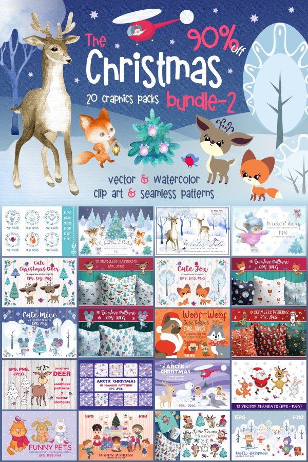 Christmas graphics bundle. Clip art and seamless (728692)