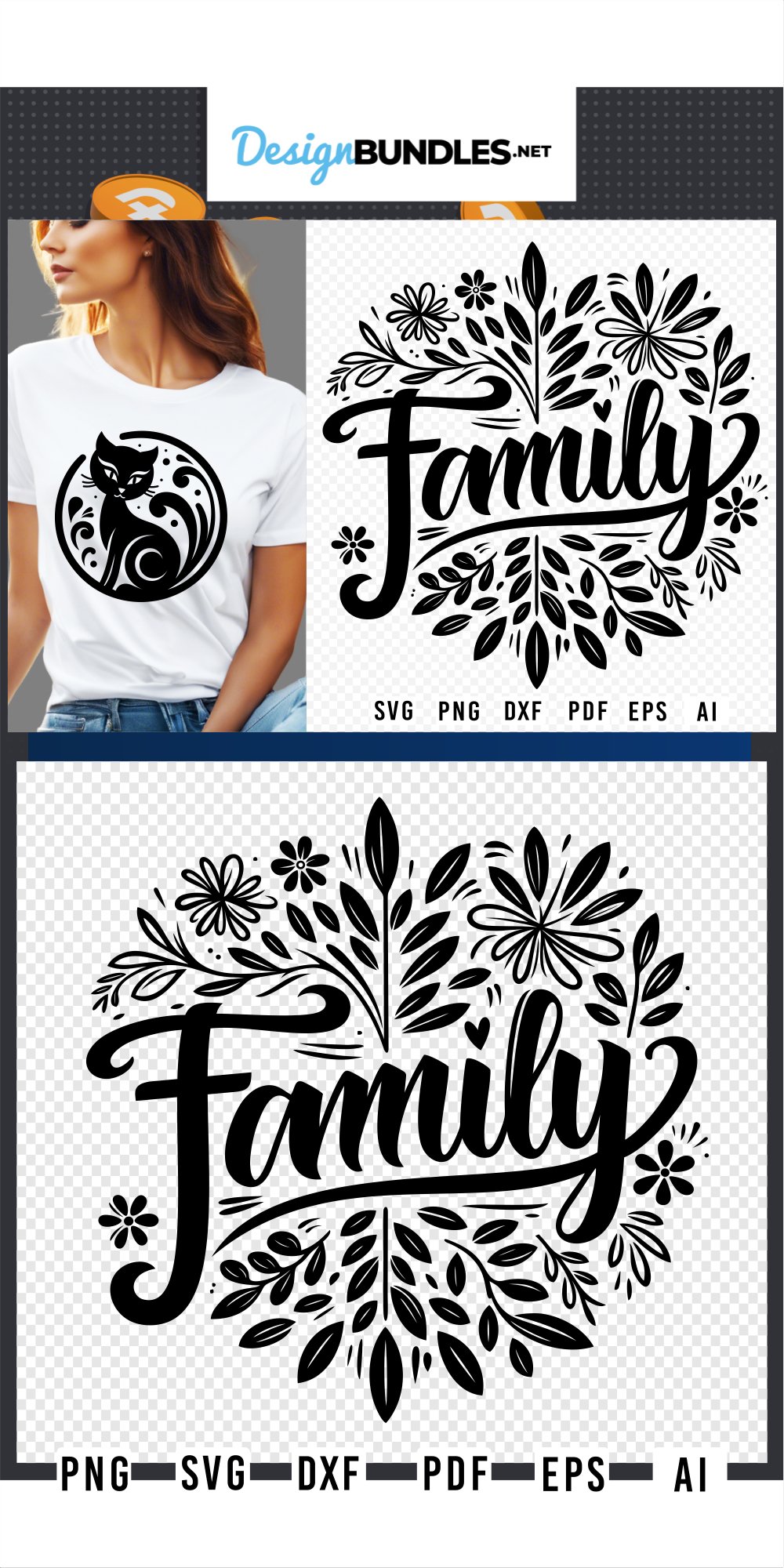Family Calligraphy With Floral SVG Design