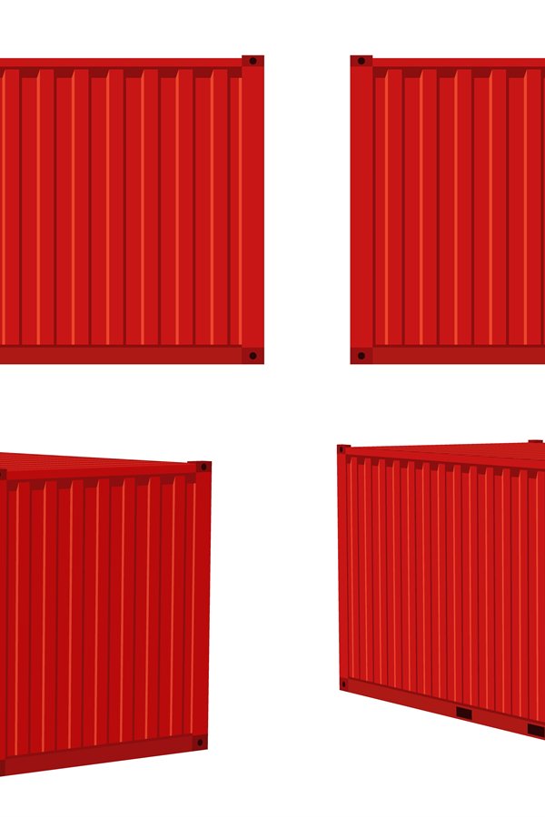 Container cargo. Red container front, side and perspective v