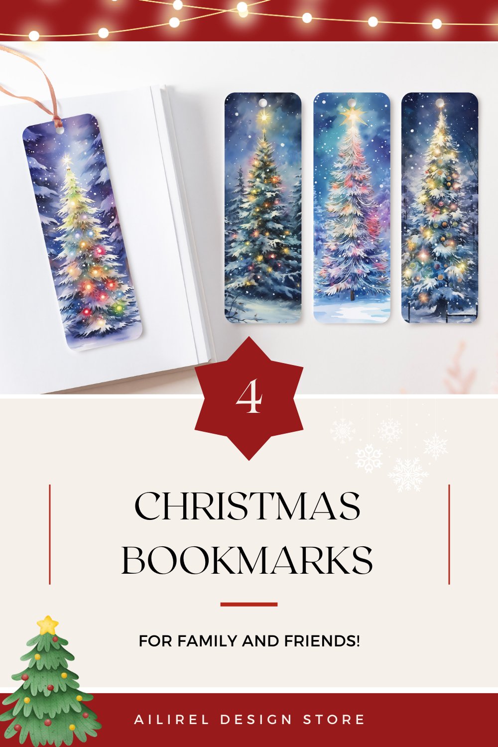 Christmas Bookmark PNG, Christmas Tree Bookmarks Printable