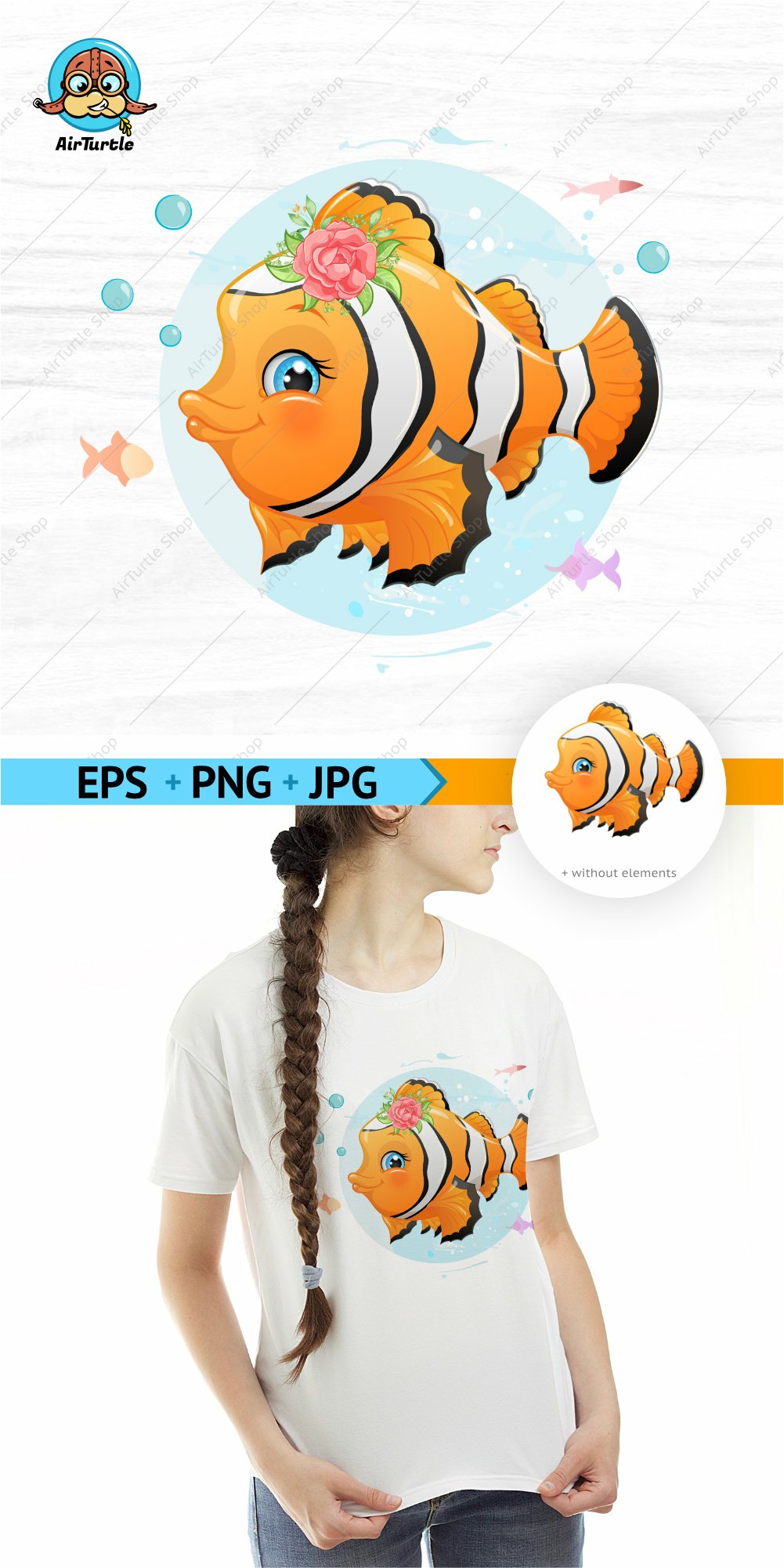 Cartoon Clownfish Clipart | Cute Ocean Animal Clipart PNG