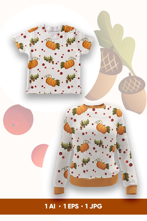 Pumpkins pattern. Pumpkins and leaves. Fall digital paper