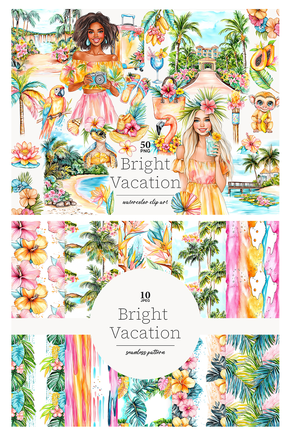 Tropical Summer Digital Paper | Hawaii Palm Trees Patterns