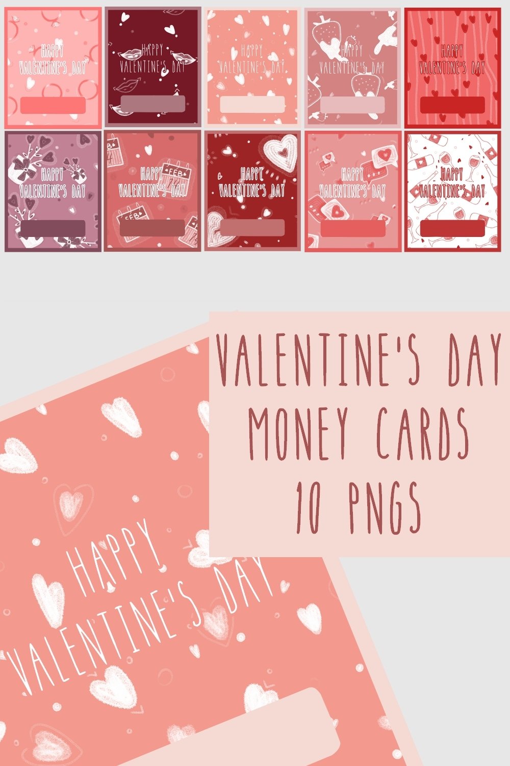 Valentines day Printable Money Cards - 10 pngs