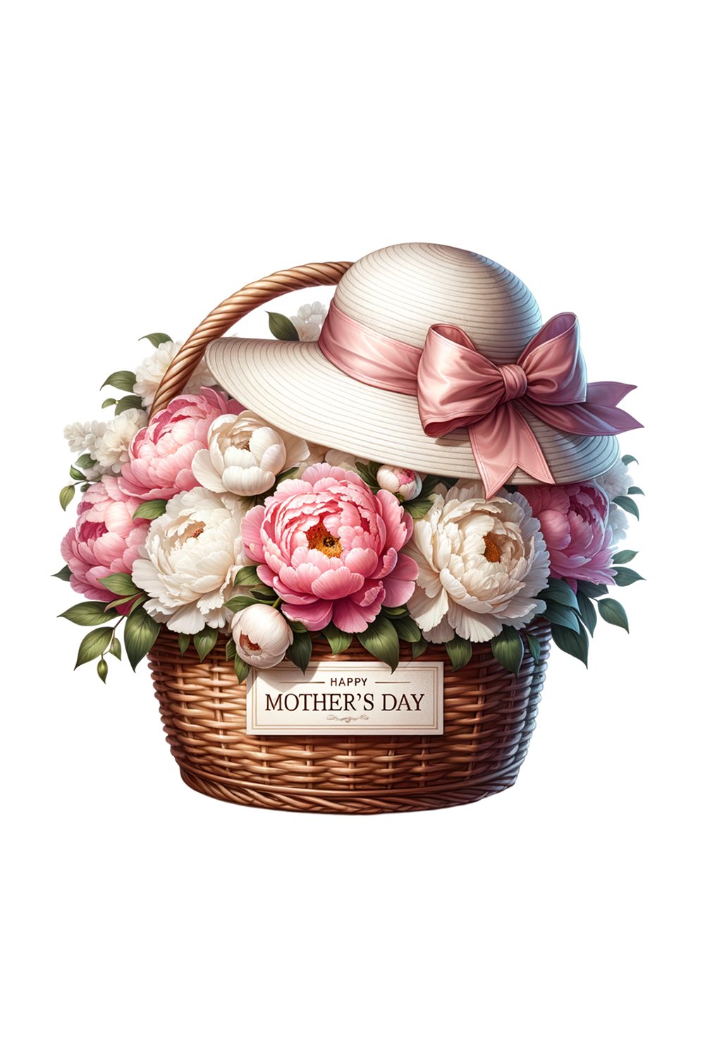 Peony Florals Basket, Mothers Day Clipart (3648802)