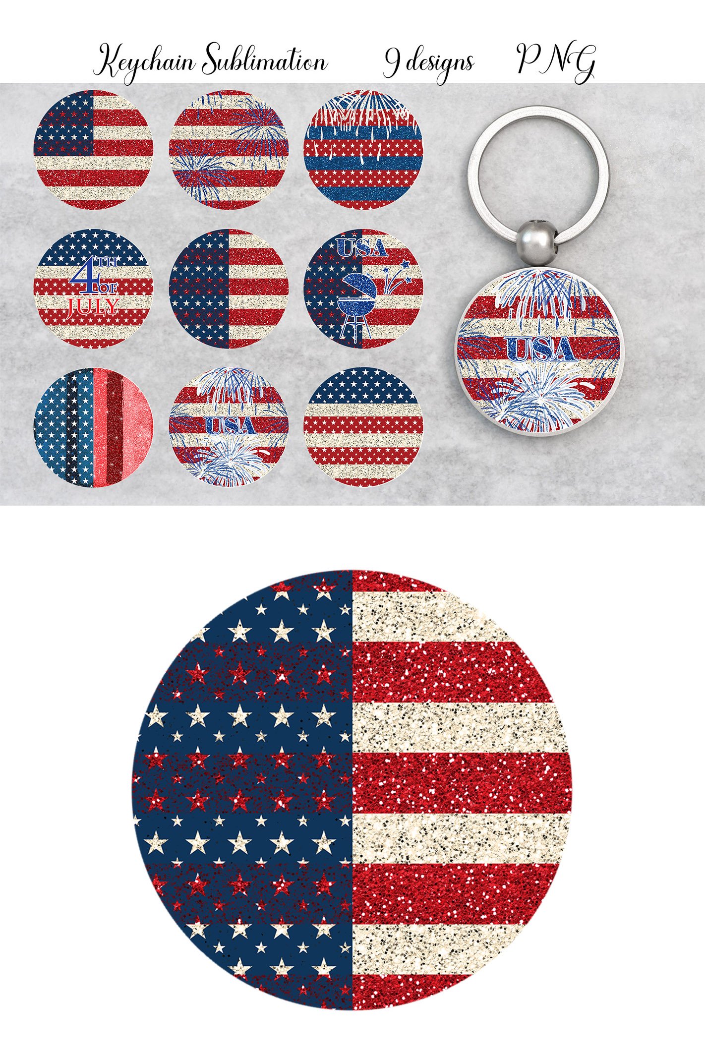 Patriotic Keychain Bundle |American Flag Circle Key Keychain