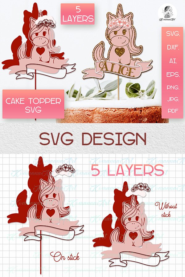 3d Layered Cake topper SVG, Unicorn Birthday topper