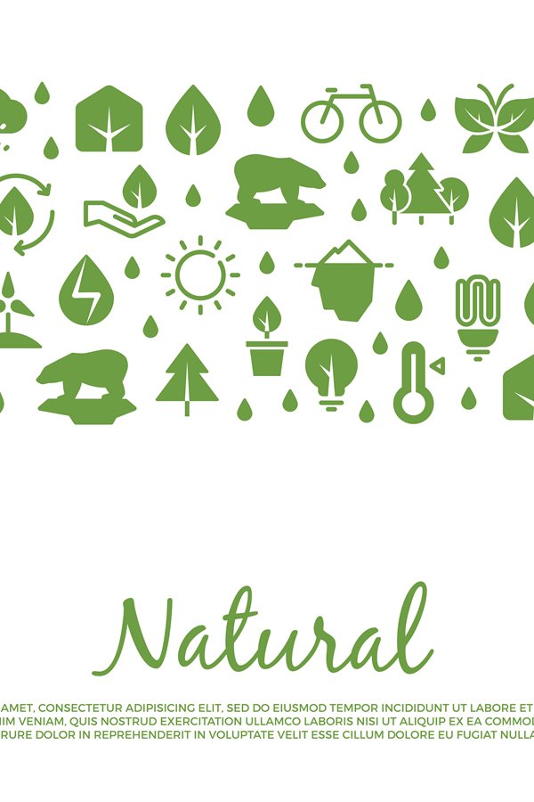 Eco icons banner. Natural, save nature elements pattern