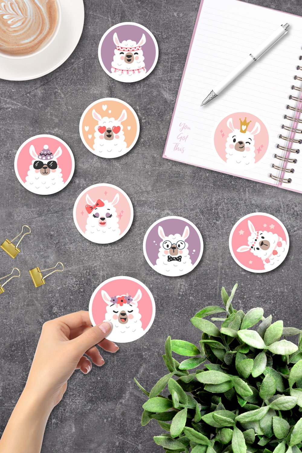 Cute lama stickers, Printable and Digital set