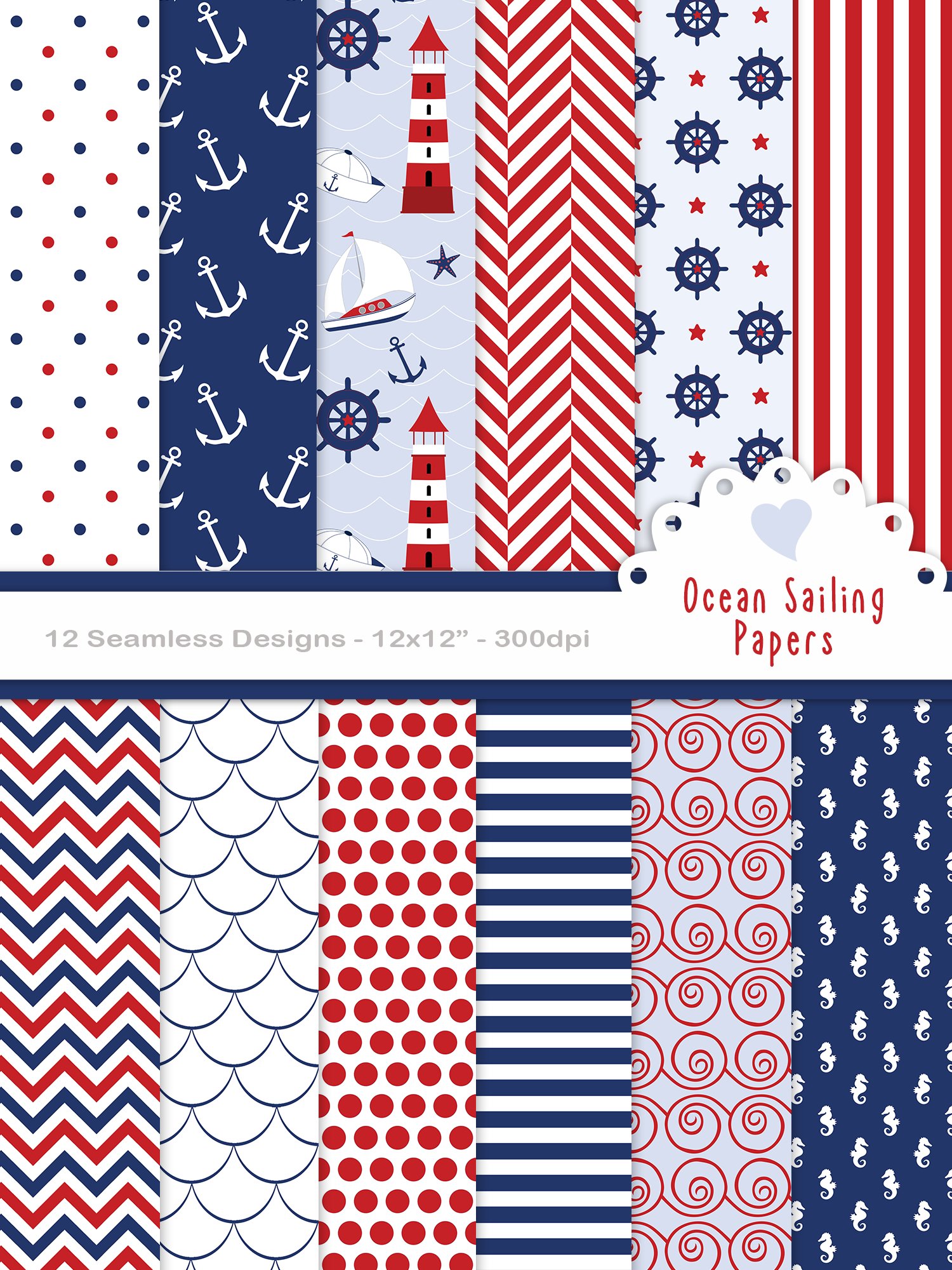 Ocean seaside sailing background, seamless pattern (1353650)