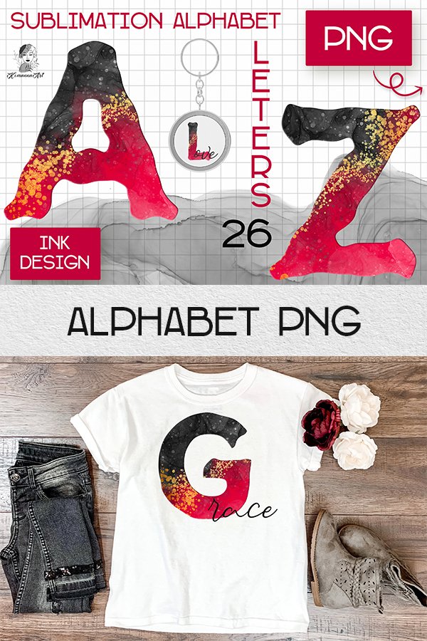 Sublimation Alphabet A Z, Alcohol ink, Alphabet PNG bundle