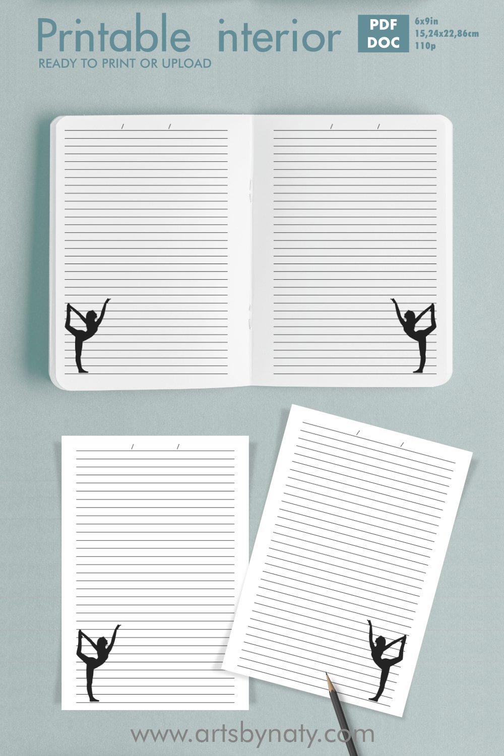 Yoga themed ruled notebook.