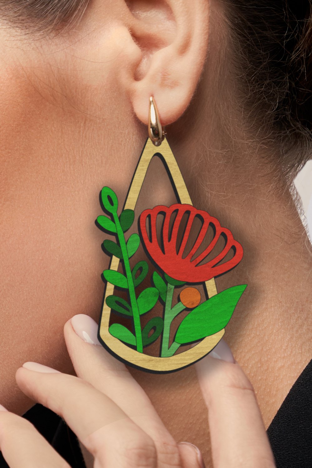 Flower Earrings Laser Cut Design - Floral Dangle (2510230)