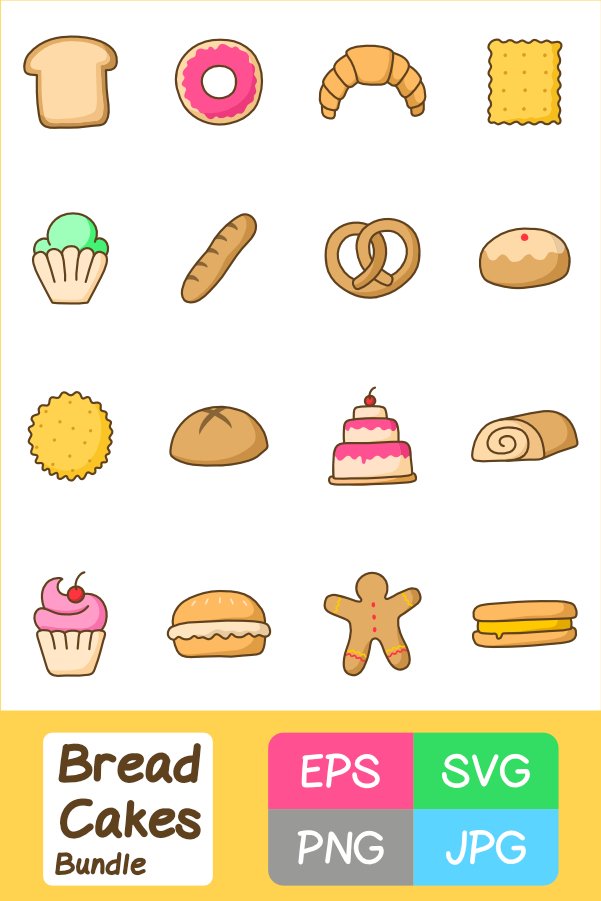 Bread and cakes bundle - 20 designs - EPS, SVG, PNG, JPG