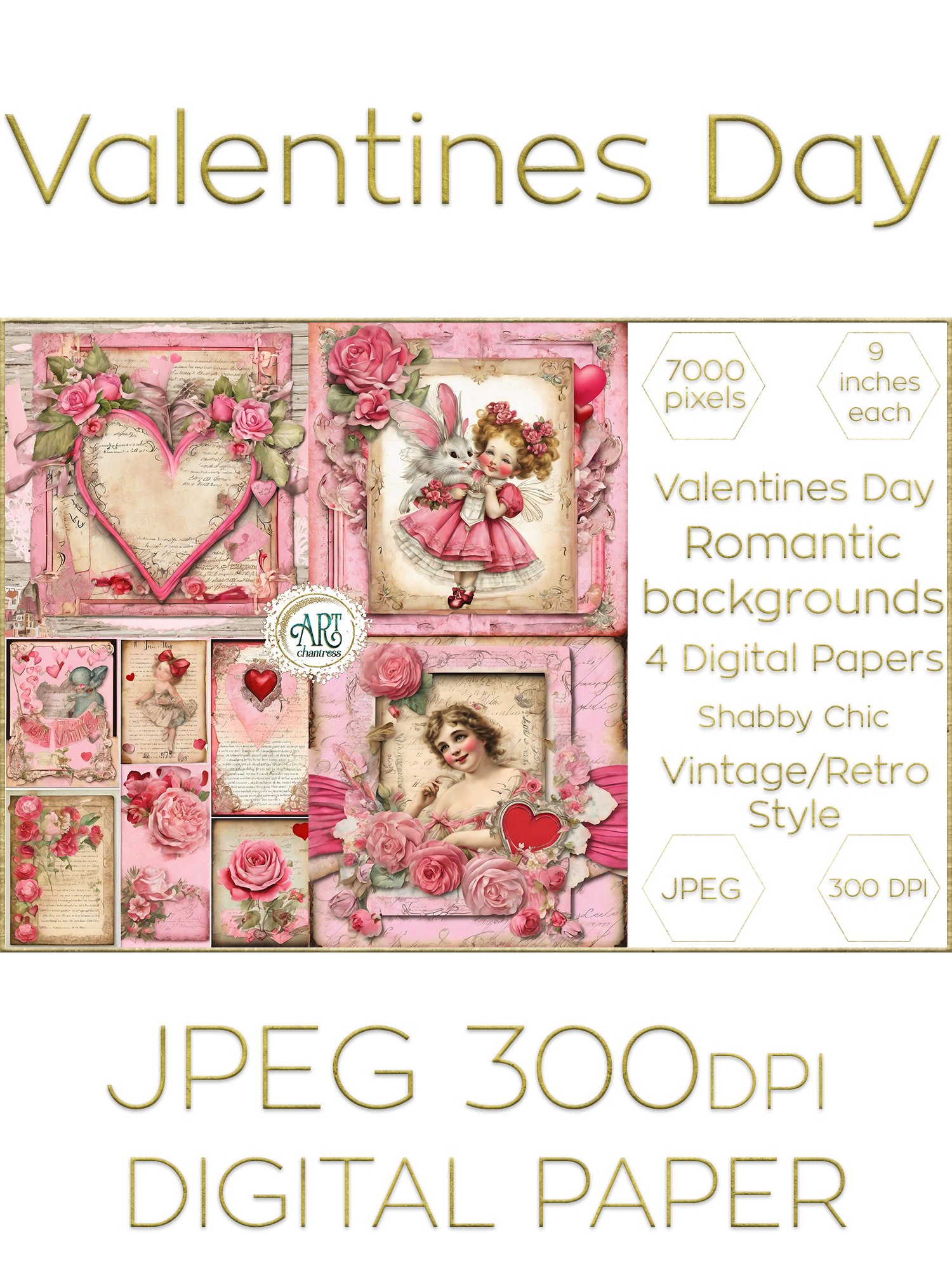 Valentines Day Flowers Watercolor Digital Papers (3263577)