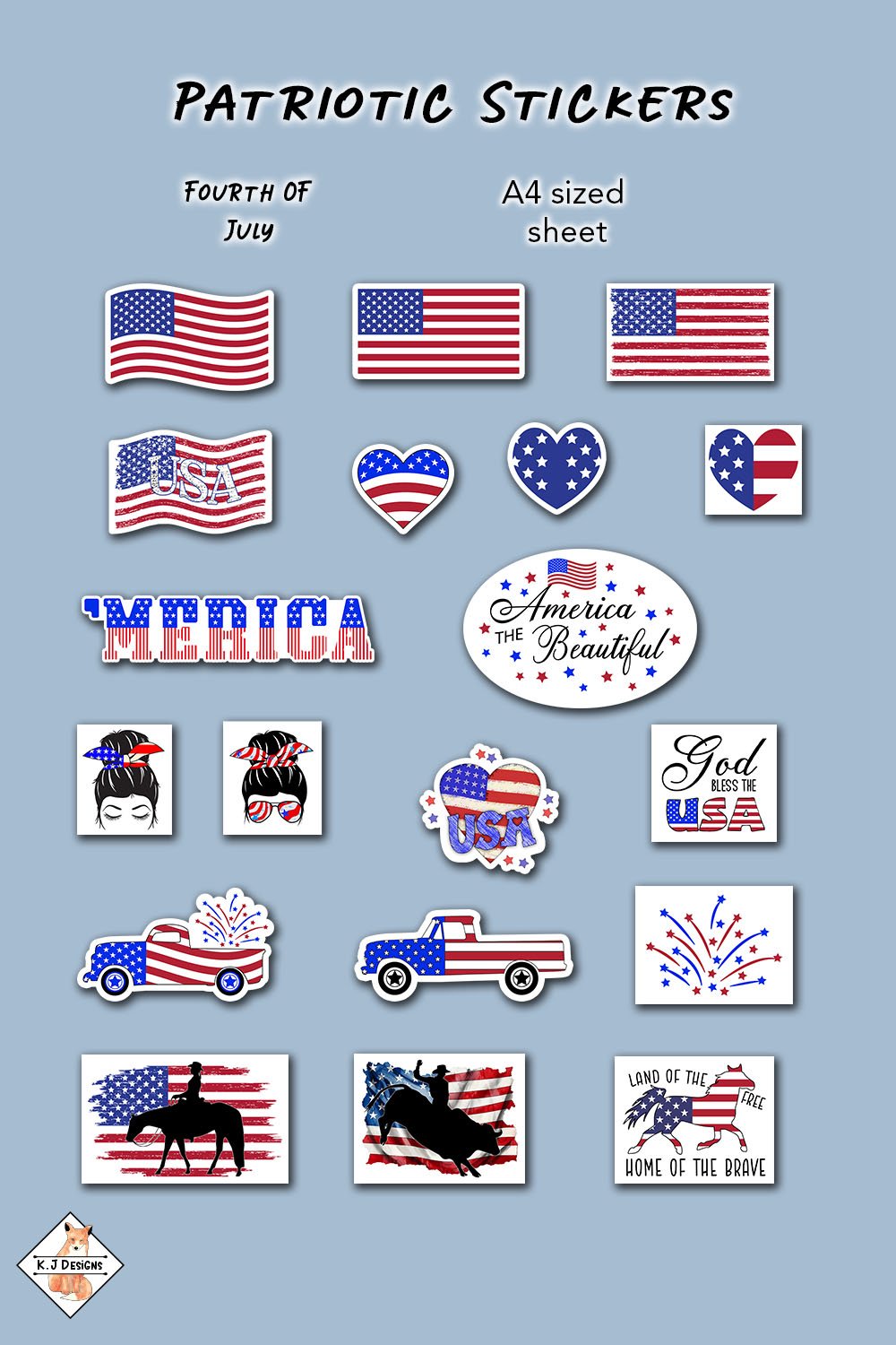 Patriotic Stickers Sheet | Fourth Of July
