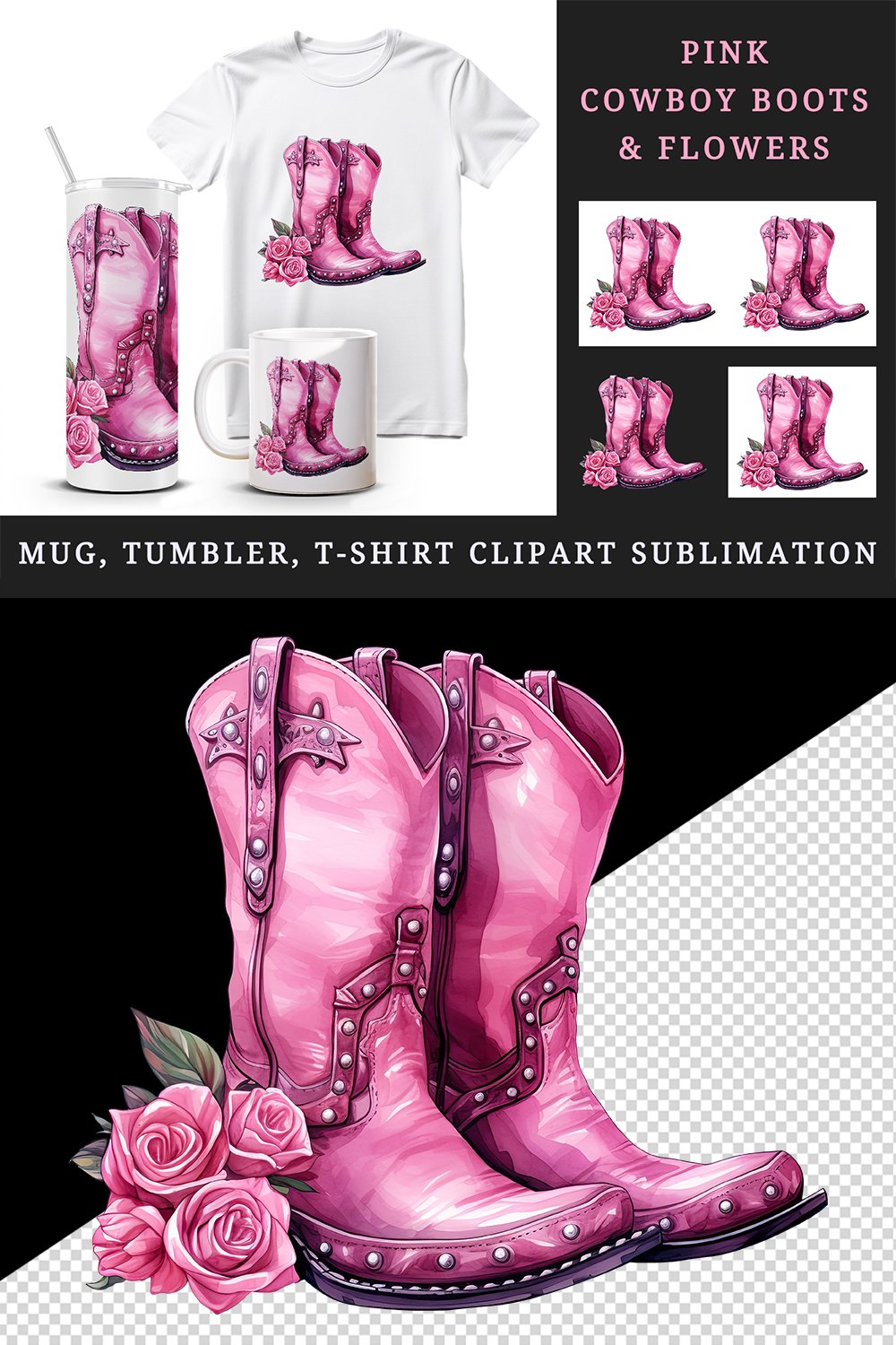 Cowboy boots tumbler, mug wrap, clipart sublimation design
