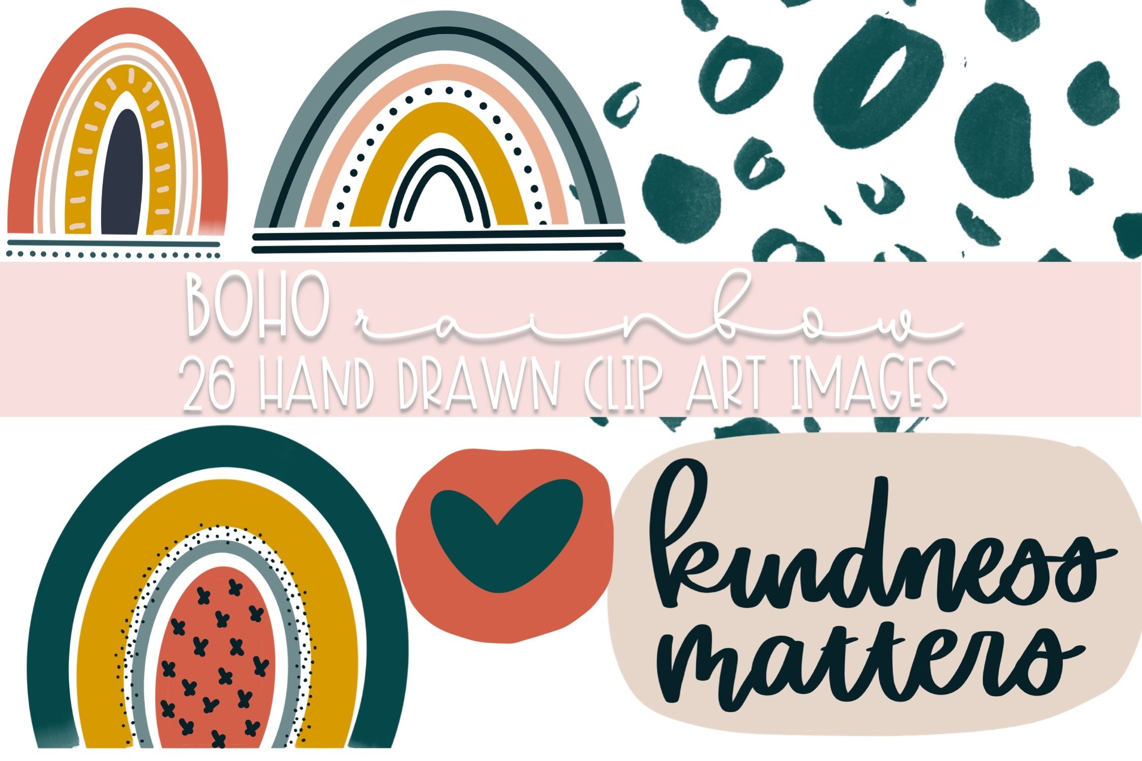 Modern Boho Rainbow Doodle Clip Art | Modern Design
