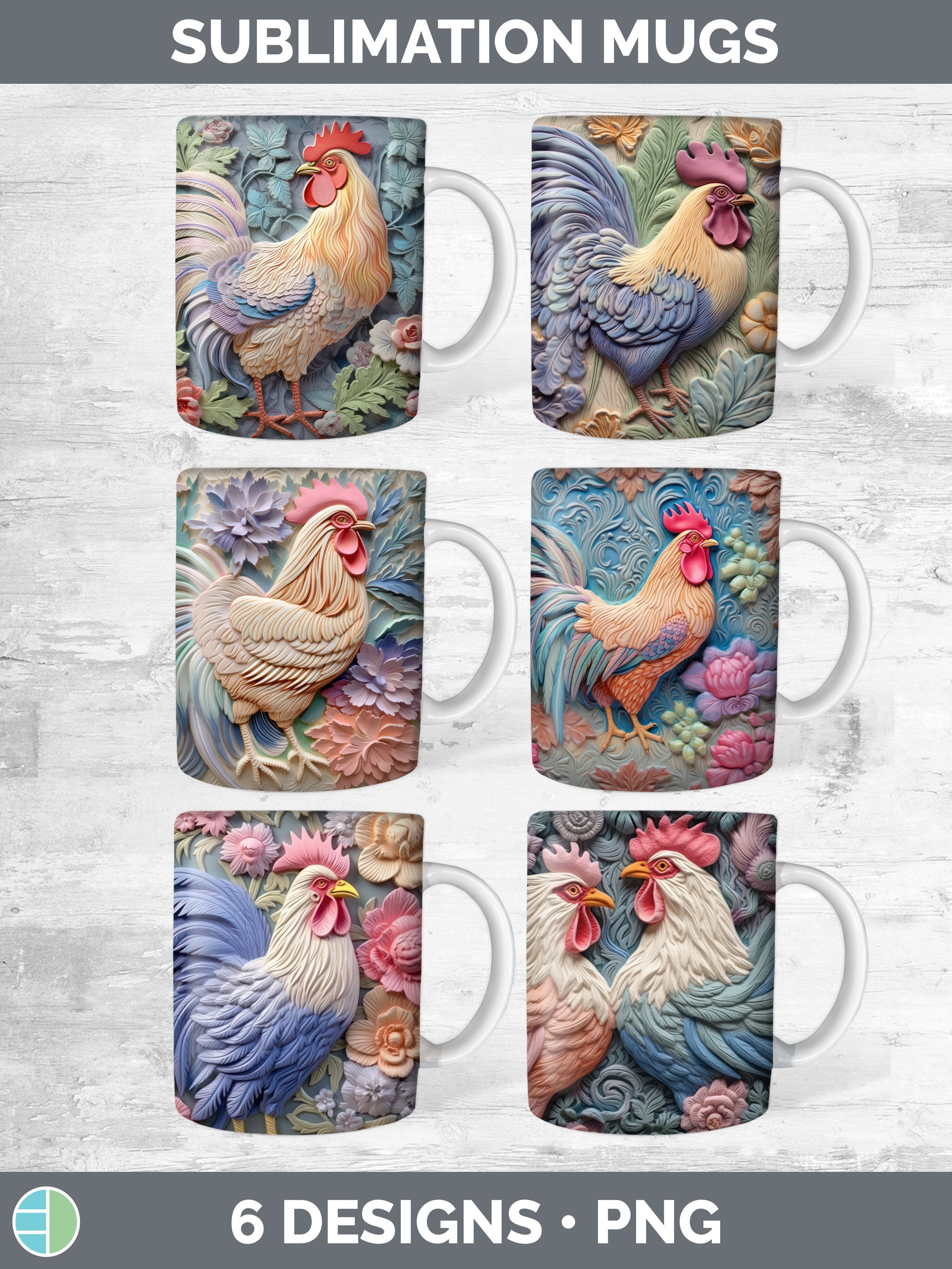 3D Chicken Mug Wrap | Sublimation Coffee Cup Designs Bundle