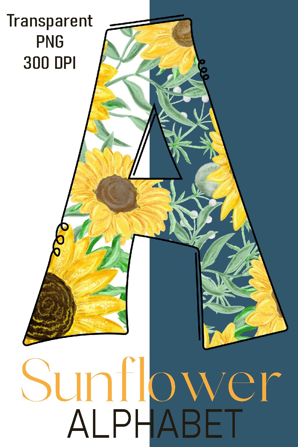 SUNFLOWERS Alphabet & Numbers Sublimation PNG Bundle