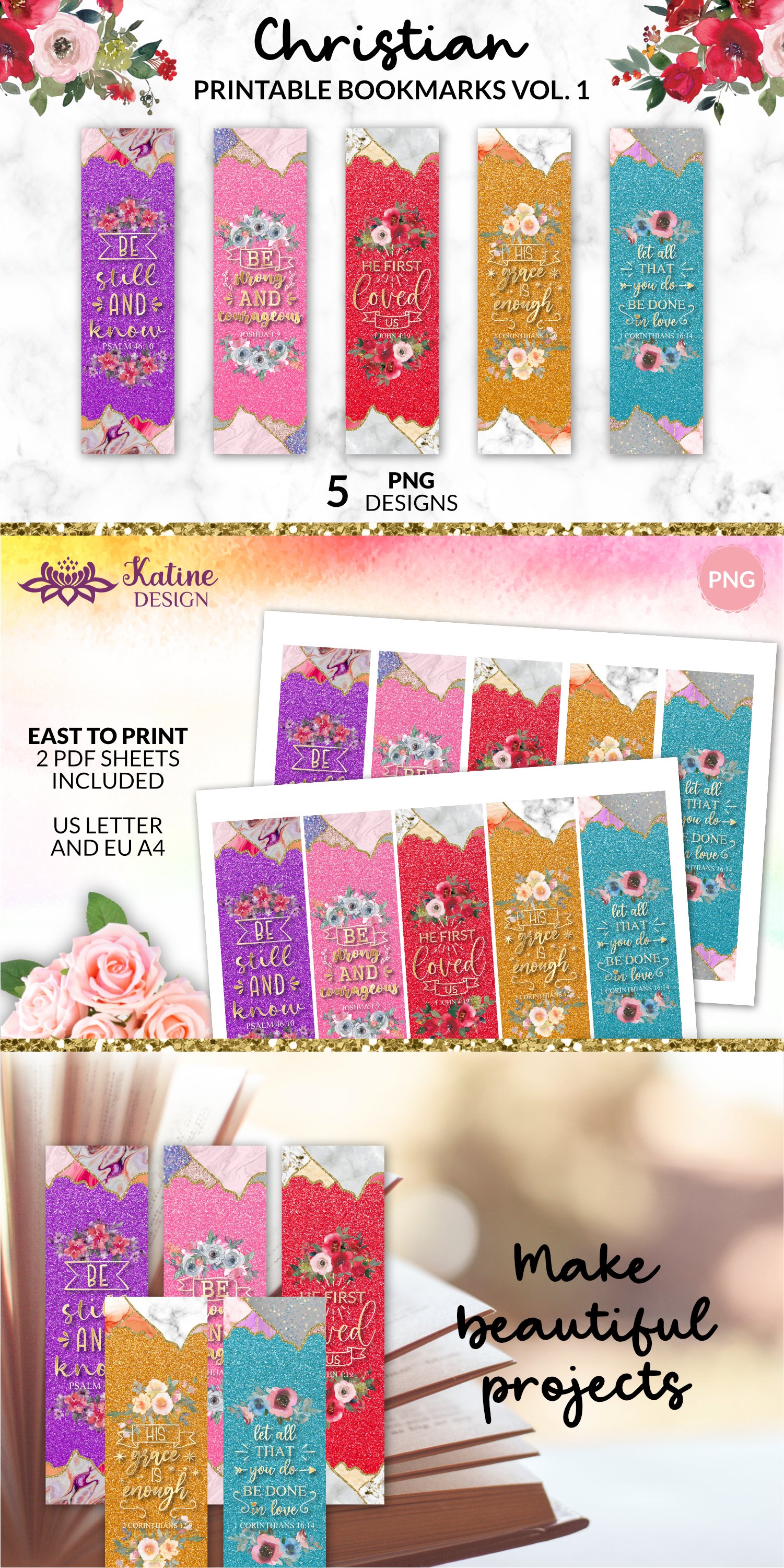 Bible verse bookmark set Christian printable design Png