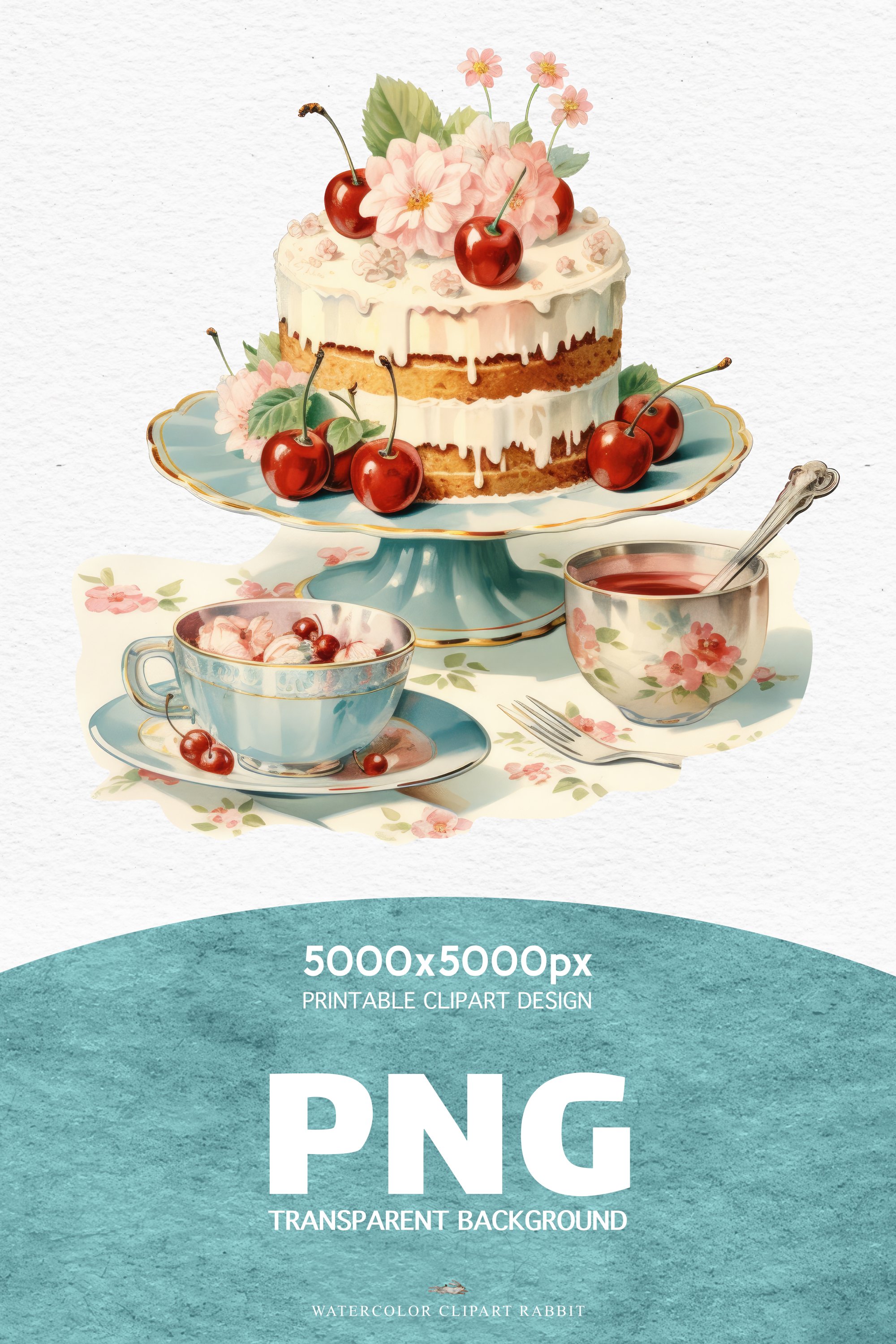 Vintage Cake Clipart Bakery Sweets Girl PNG Pink Blue Green