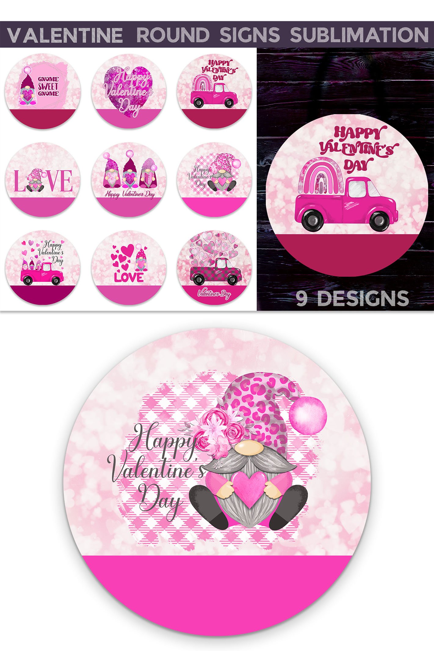 Valentine Round Signs Bundle | Valentines Day Door Sign