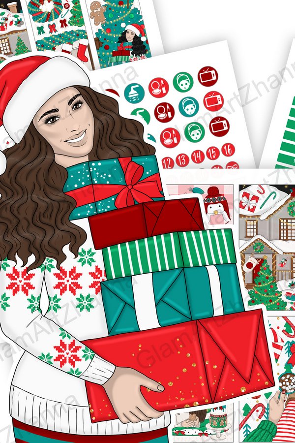 Merry Christmas Holiday Printable Stickers Box (1673909)